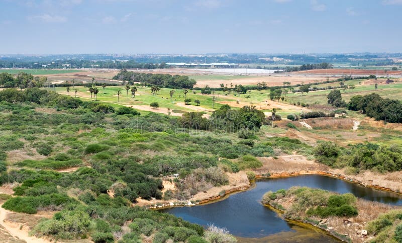 Aerial View on Golf Course and Pond at Arsuf. Israel Stock Photo ...