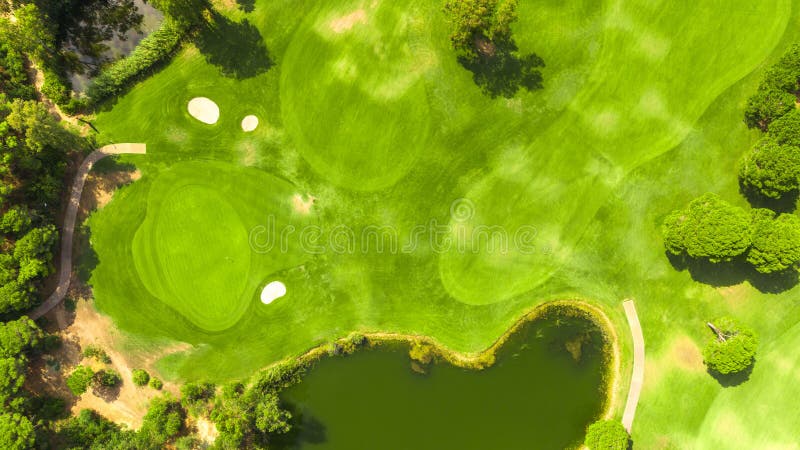 Aerial View of a Golf Course with Putting Greens, Sand Bunkers, and a ...