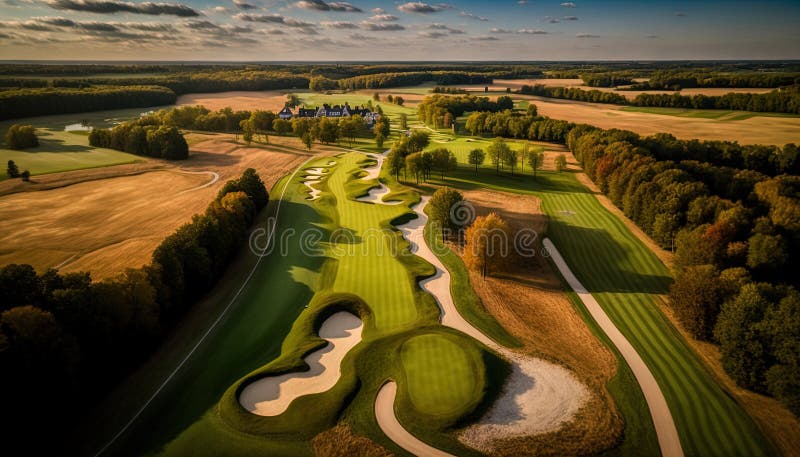 An Aerial View of a Golf Course Surrounded by Trees and Grass ...