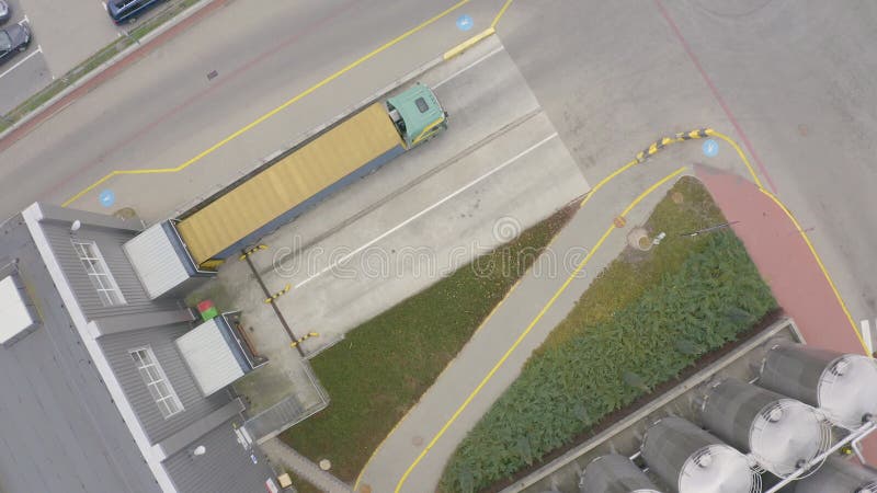 Aerial View. Goods Distribution Warehouse. Semi Trucks Loading Cargo ...