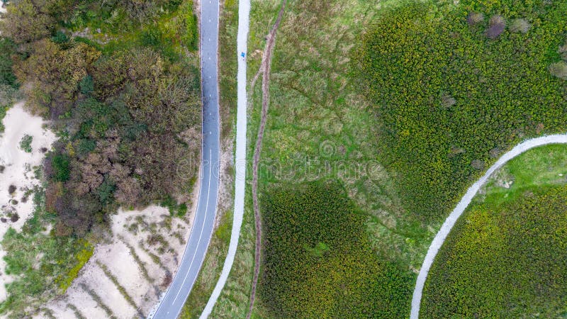 Aerial View of a Grassy Landscape with Intersecting Dirt Paths ...