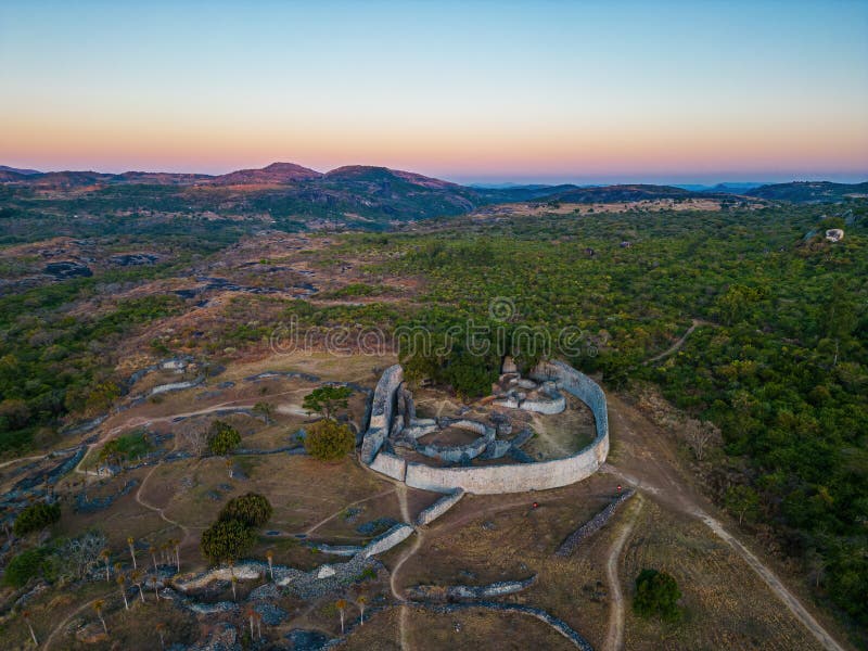 Aerial View of the Great Enclosure of the Ruins of Great Zimbabwe Stock ...