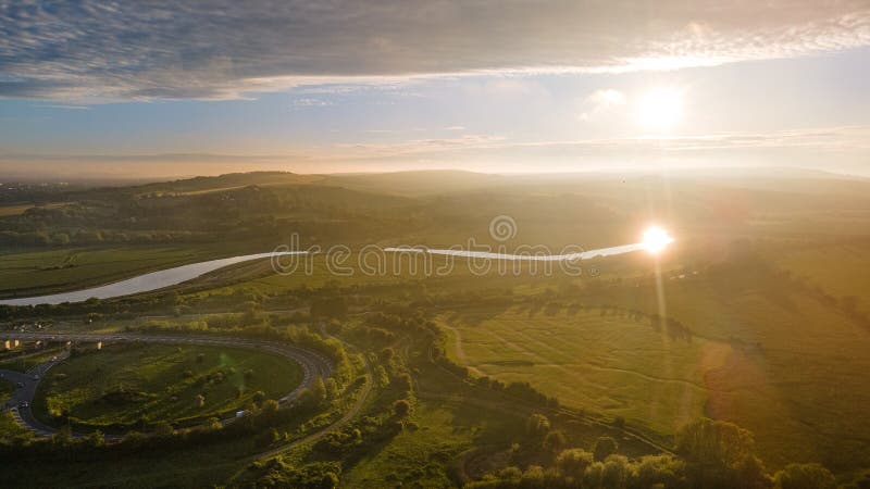 Aerial View of a River in Sunset. Stock Image - Image of sunset, travel ...
