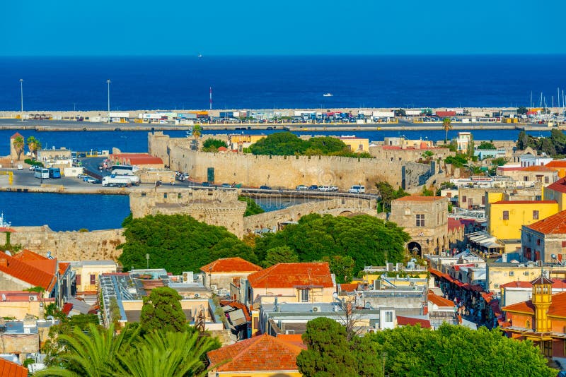 Aerial View of Greek Town Rhodes Editorial Stock Image - Image of ...