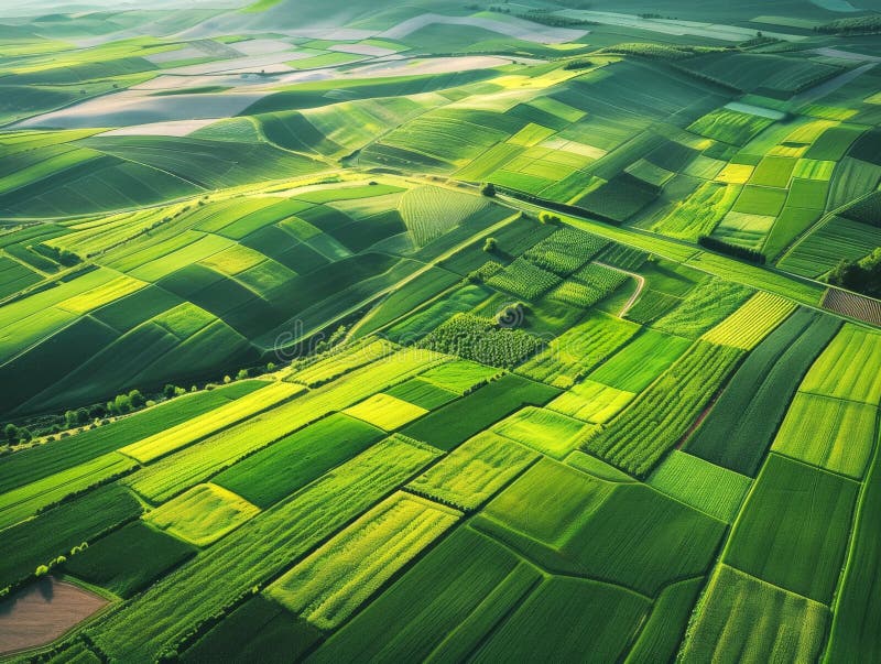 Aerial View of Green Agricultural Fields and Meadows Stock Illustration ...