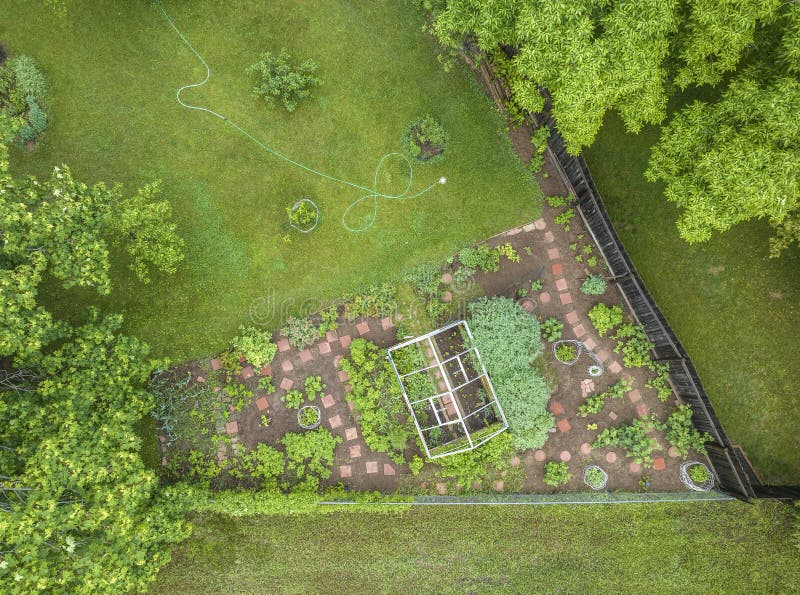 Aerial View of a Green Backyard and Garden - Springtime Scenery Stock ...