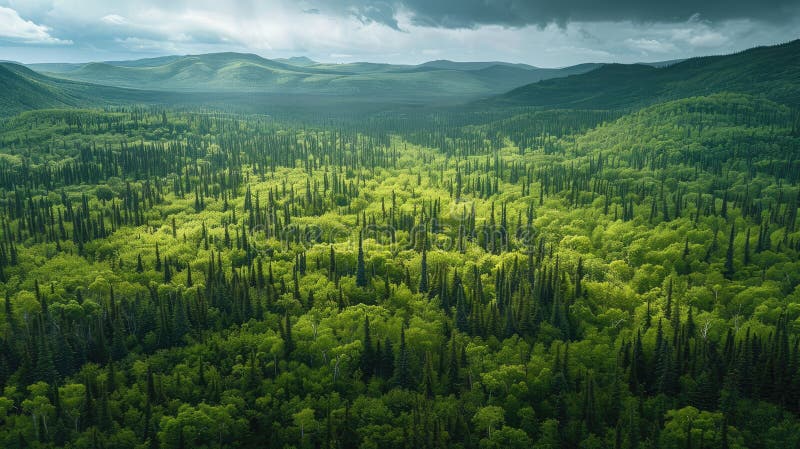 Aerial View of a Green Boreal Forest Stock Illustration - Illustration ...
