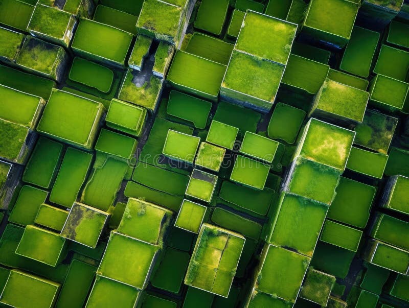 Aerial View of Green Cubes in the Middle of a Field Stock Illustration ...