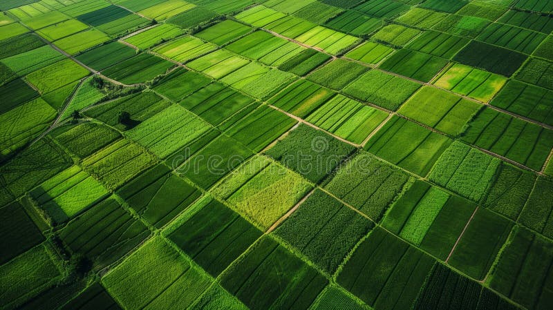 Aerial View of Green Farmland Divided into Geometric Pattern Stock ...