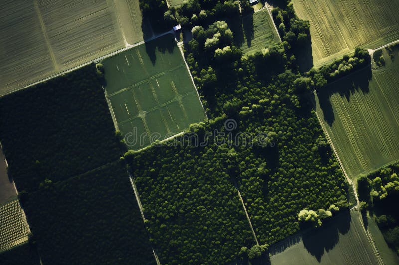 Aerial View of a Green Field Divided into Sections from Above Stock ...