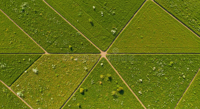 Aerial View of Green Fields Divided into Symmetrical Triangular Plots ...