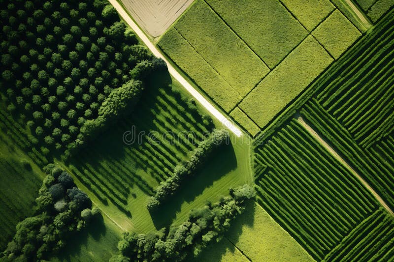 Aerial View of Green Fields and Trees in a Rural Landscape Stock Photo ...