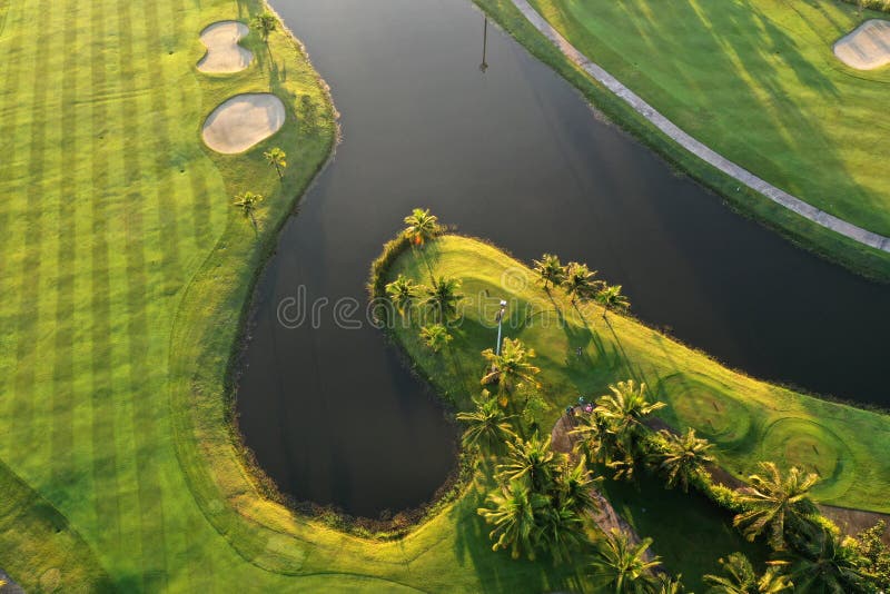 Aerial View Green Golf Course in the Morning. Stock Photo - Image of ...
