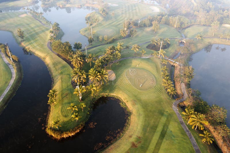 Aerial View Green Golf Course in the Morning. Stock Photo - Image of ...