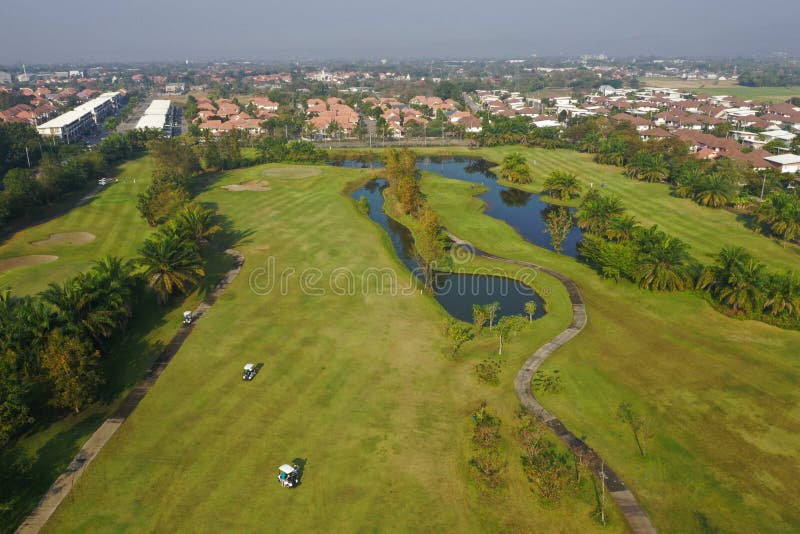 Aerial View Green Golf Course in the Morning. Stock Image - Image of ...