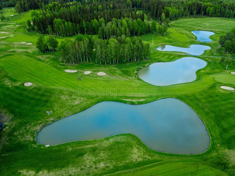 Aerial View of Green Grass at Golf Course in Finland Stock Photo ...