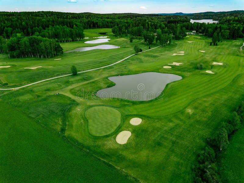 Aerial View of Green Grass at Golf Course in Finland Stock Image ...