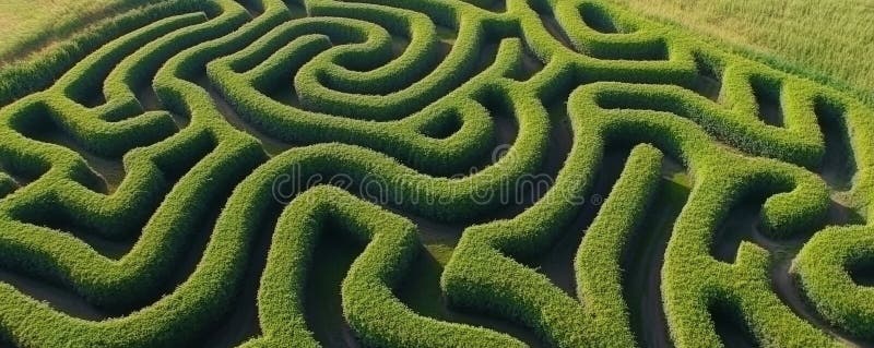 Aerial View Green Hedge Maze, Complex Paths, High-Angle, Maze Concept ...