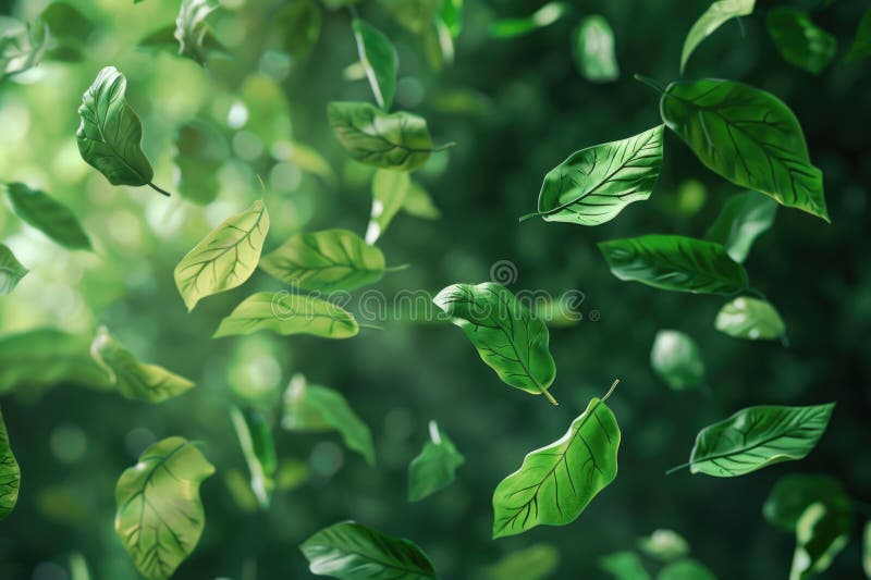 Aerial View of Green Leaves in Mid-air Movement Stock Illustration ...