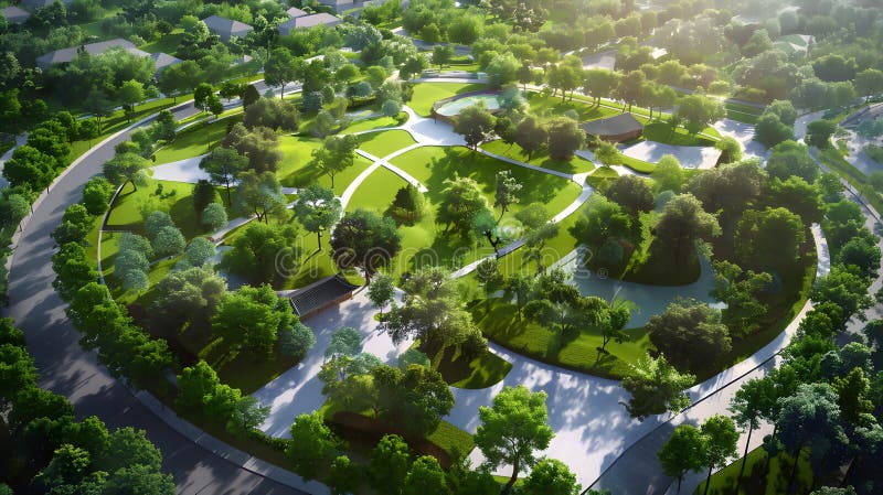 Aerial View of a Green Park. Generative by AI Stock Illustration ...