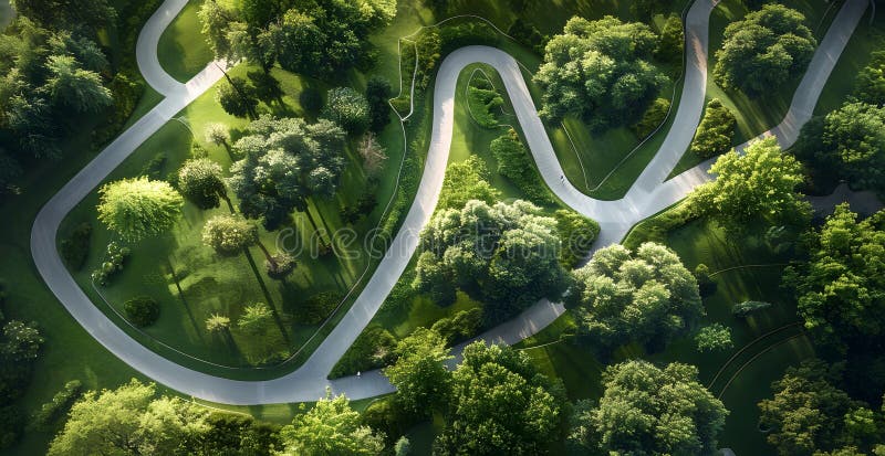 Aerial View of Winding Paths in Green Park Stock Illustration ...