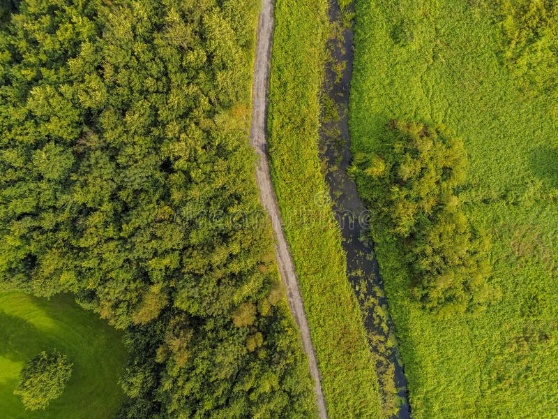 Aerial View, Small Walking Path by a Forest. Stock Image - Image of ...