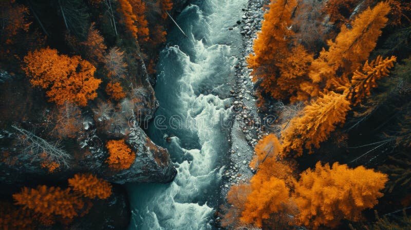 Aerial View of Green Red Autumn Grass Forest with Tall Pine Trees and ... Aerial View of Green Red Autumn Grass Forest with Tall Pine Trees and ...