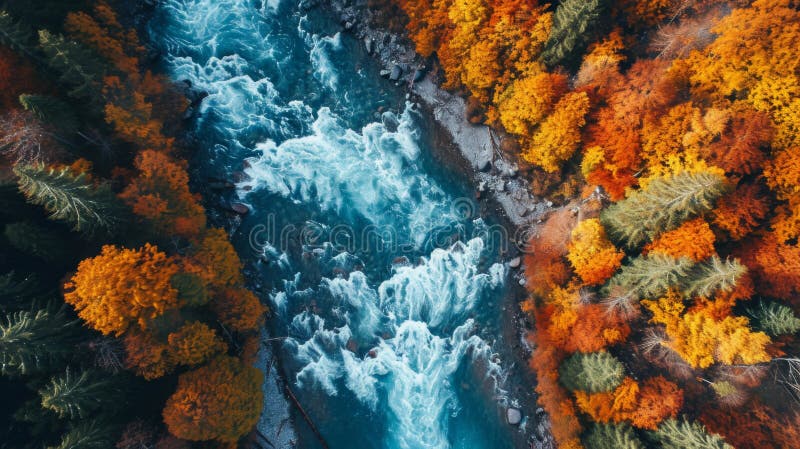 Aerial View of Green Red Autumn Grass Forest with Tall Pine Trees and ... Aerial View of Green Red Autumn Grass Forest with Tall Pine Trees and ...