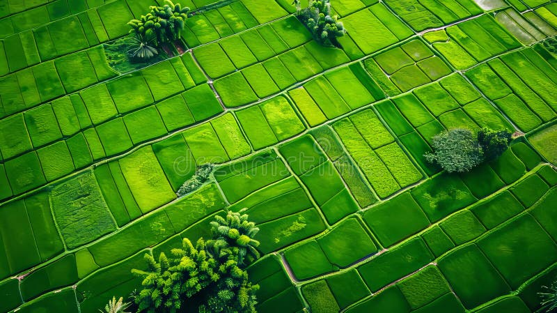 Aerial View of a Green Rice Field Stock Image - Image of tree, plant ...