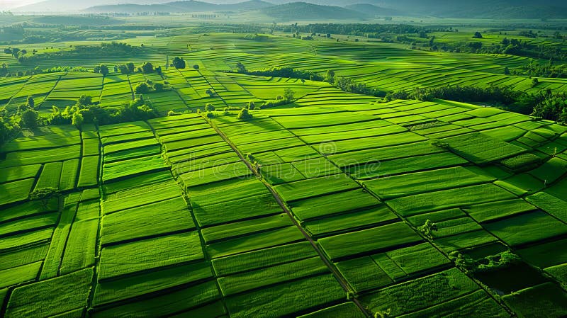 Aerial View of a Green Rice Field Stock Photo - Image of field ...