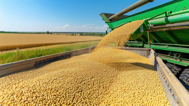 An Aerial View of a Green Tractor Unloading Grain into a Harvested ...