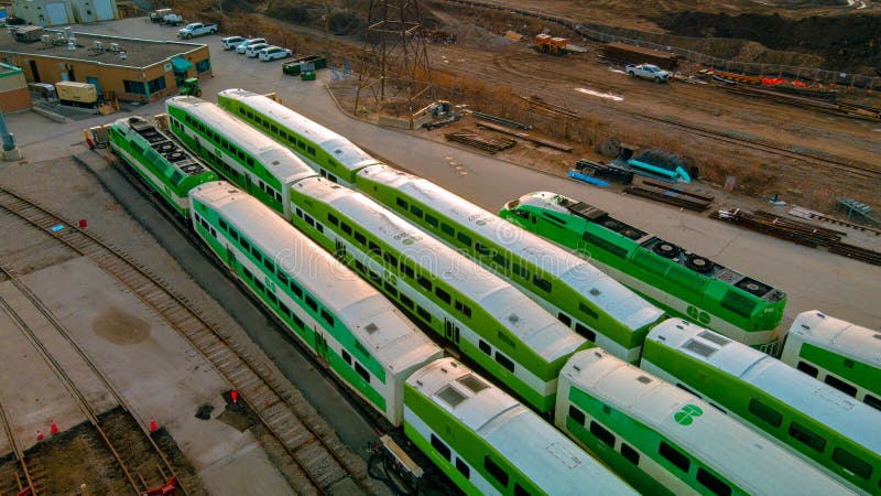 Aerial View of Green Trains on the Railroad Editorial Stock Photo ...