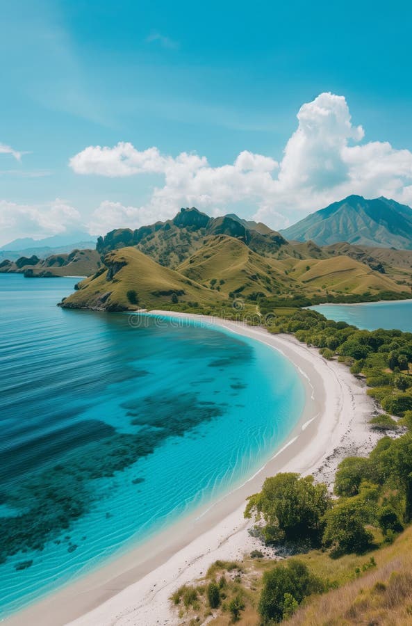 Aerial View of a Green Tropical Island in the Ocean. Stock Illustration ...