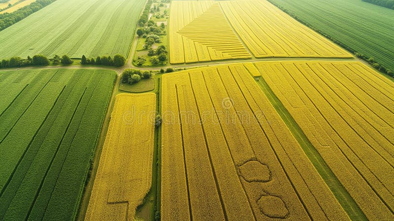 Aerial View of Agricultural Fields with Crop Patterns and Roads Stock ...