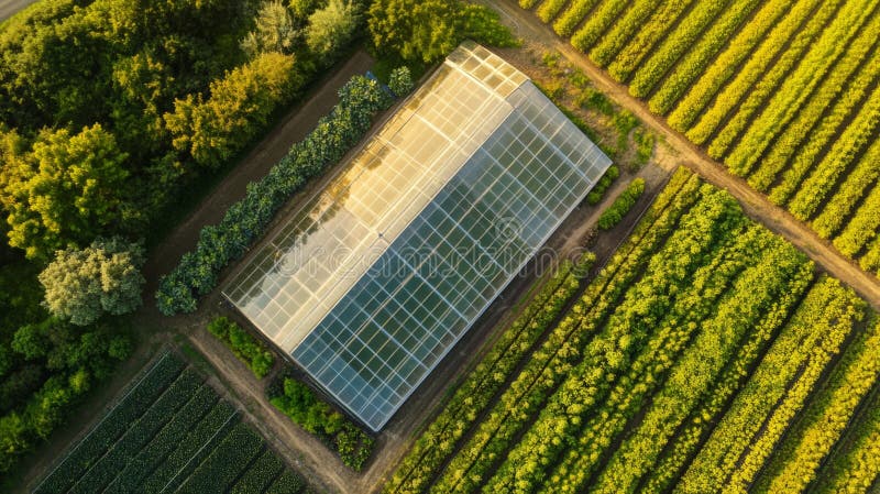 Aerial View of a Greenhouse and Agricultural Fields Stock Illustration ...