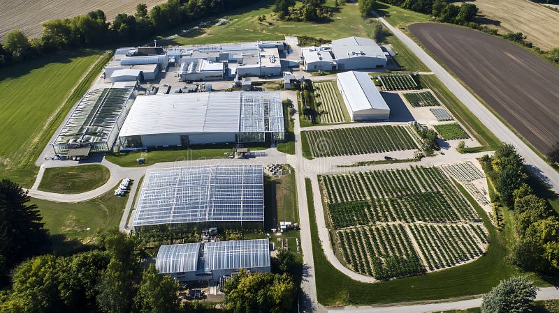 An Aerial View of a Greenhouse Complex with Multiple Modern Structures ...