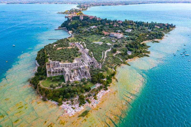 Aerial View of Grotte Di Catullo in Sirmione in Italy Stock Image ... Aerial View of Grotte Di Catullo in Sirmione in Italy Stock Image ...