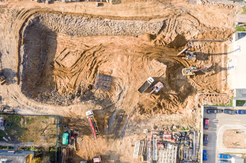 Aerial View of Ground Foundation Works at City Construction Site Stock ...