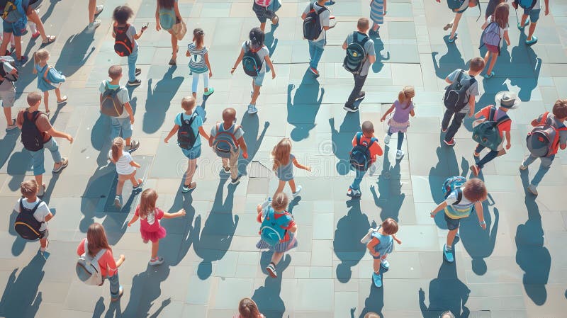 Aerial View of Group of Children Going To School. Stock Illustration ...