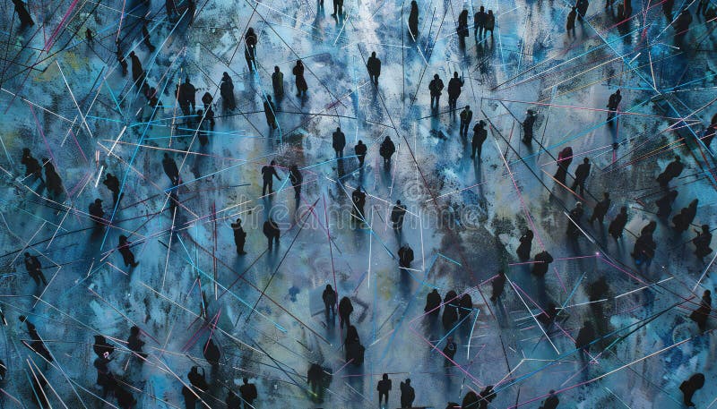 An Aerial View of a Group of People Linked by Lines Stock Illustration ...