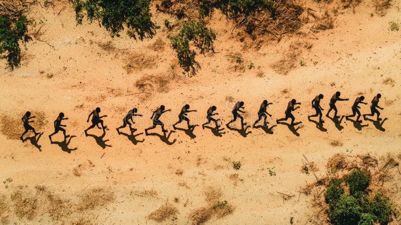 Aerial View of a Group of People Running in a Line, Creating a Visual ...