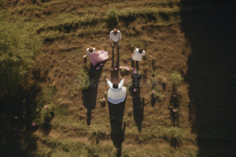 Aerial View of a Group of People Walking in the Countryside, AI ...