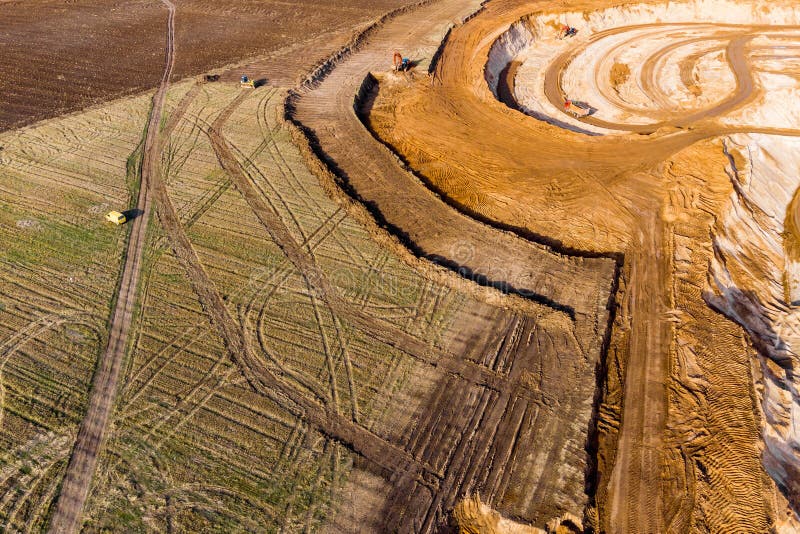 Aerial View of a Growing Sand Pit at the Expense of Fields Stock Image ...
