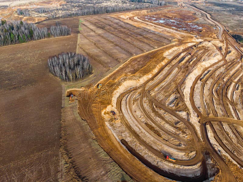Aerial View of a Growing Sand Pit at the Expense of Fields Stock Image ...