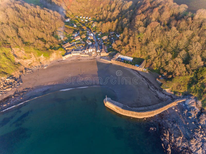 Aerial View of Polkerris Harbour Cornwall Stock Image - Image of ...