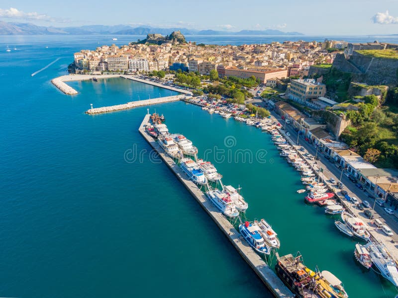 Aerial View of a Harbor with Boats and a Coastal Town Editorial ...
