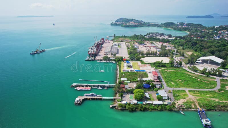 Aerial View of Harbor Cargo Ship Carrying Container Stock Footage ...