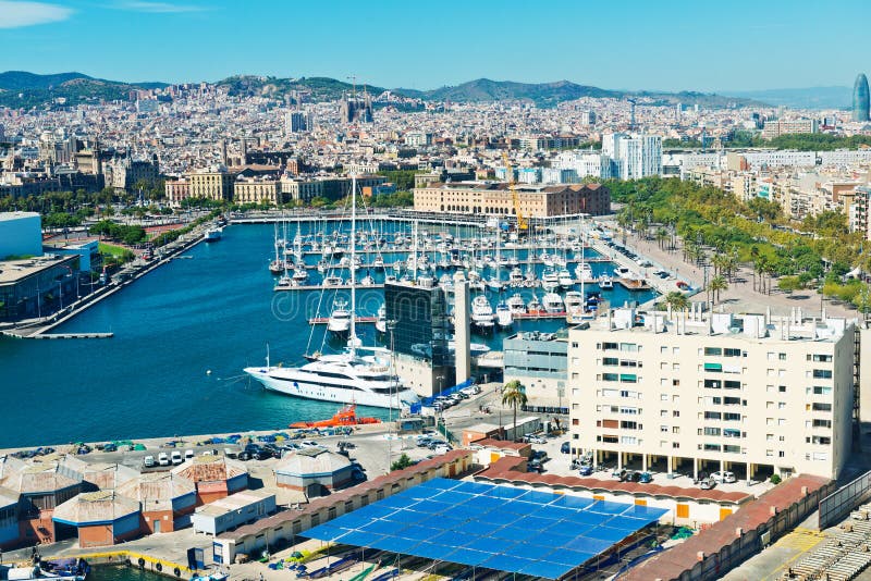 Aerial View of the Harbor District in Barcelona Stock Photo - Image of ...