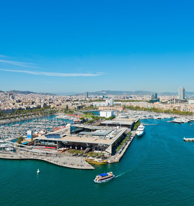 Aerial View of the Harbor District in Barcelona Stock Photo - Image of ...