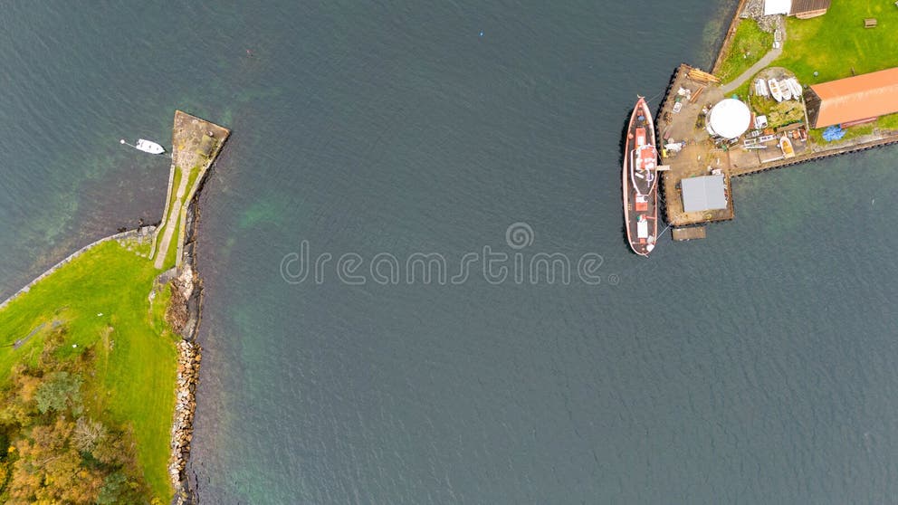 Aerial View of Harbor with Docked Ship Stock Image - Image of vehicle ...